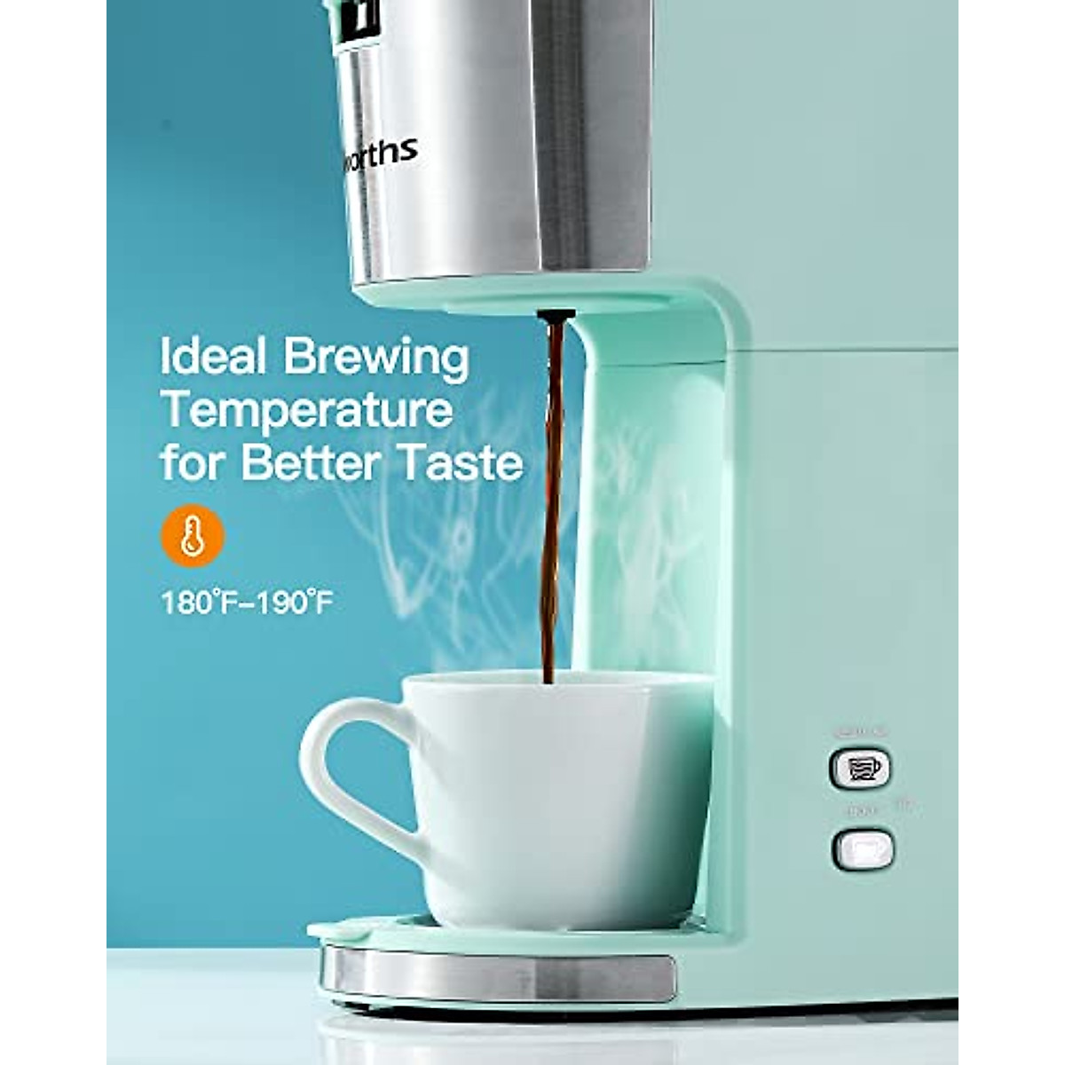 Famiworths Single Serve Coffee Maker for K Cup & Ground Coffee, With Bold Brew, One Cup Coffee Maker, 6 to 14 oz. Brew Sizes, Fits Travel Mug, Oyster Green