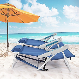 RedSwing Portable Backpack Beach Chair, Multi-Position Folding Low Beach Chair for Adults, Aluminum Heavy Duty Compact Chair for Concert, Beach, Picnic, 2 Pack of Blue