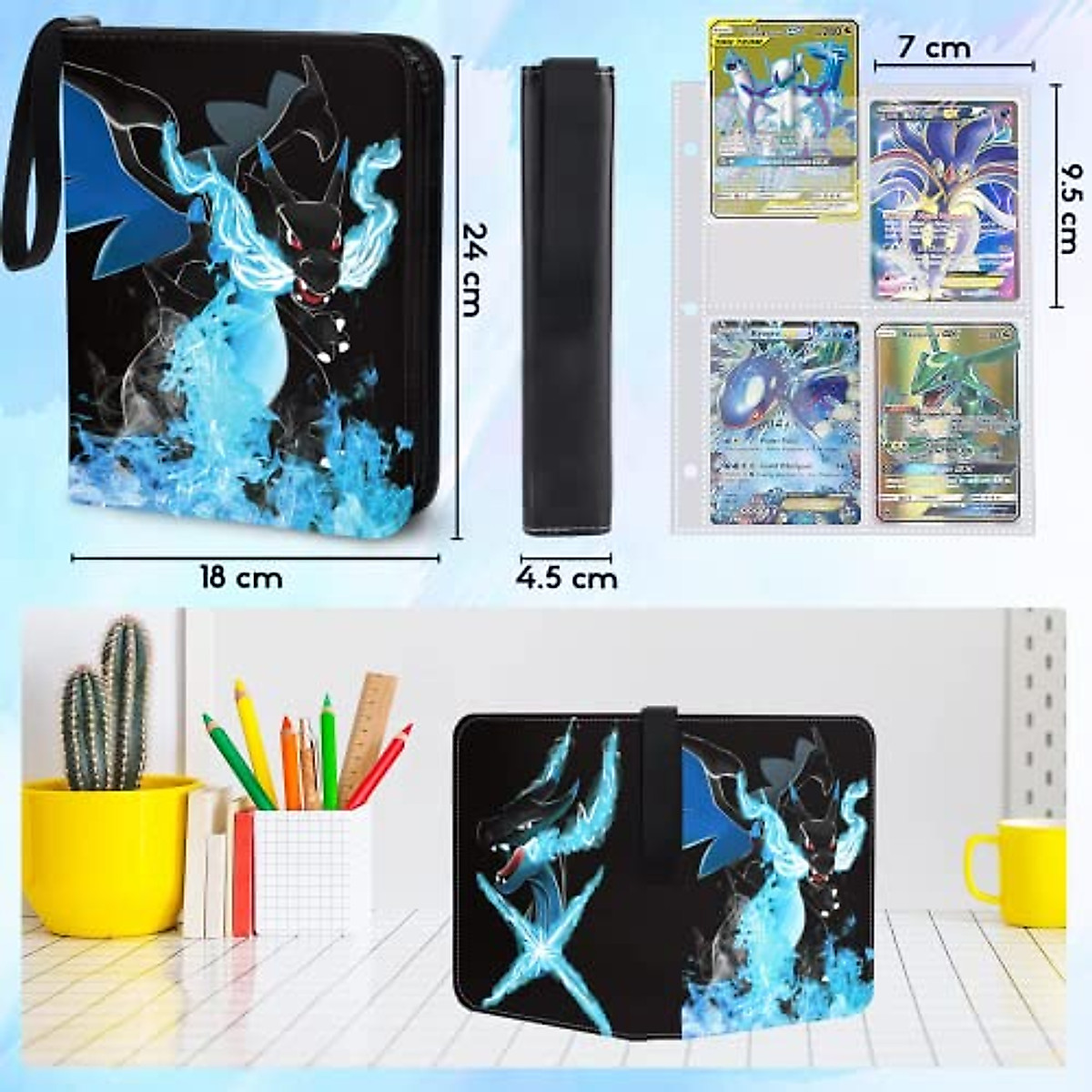 i-FSK Trading Card Binder, 4-Pockets Card Collection Binder Album Book for Game Cards with 50 Sleeves, 400 Pockets Fit 400 Trading Cards, Cheap Binder Gift for Kids Adults