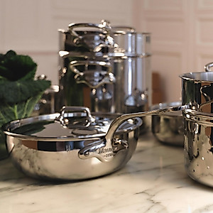 Mauviel M'Urban 4 Tri-Ply Polished Stainless Steel Frying Pan With Cast Stainless Steel Handle, 10.2-in, Made In France