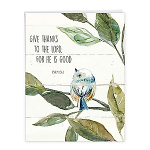 The Best Card Company - 1 Beautiful Thank You Card (8.5 x 11 Inch) - Pretty Flowers, Floral Gratitude Stationery Notecard with Envelope - Scripture Birds J7108ETYG