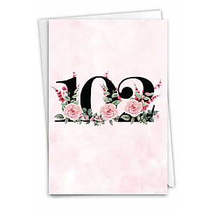 NobleWorks - 102th Milestone Birthday Greeting Card with 5 x 7 Inch Envelope (1 Card) Floral Age 102 C8268MBG