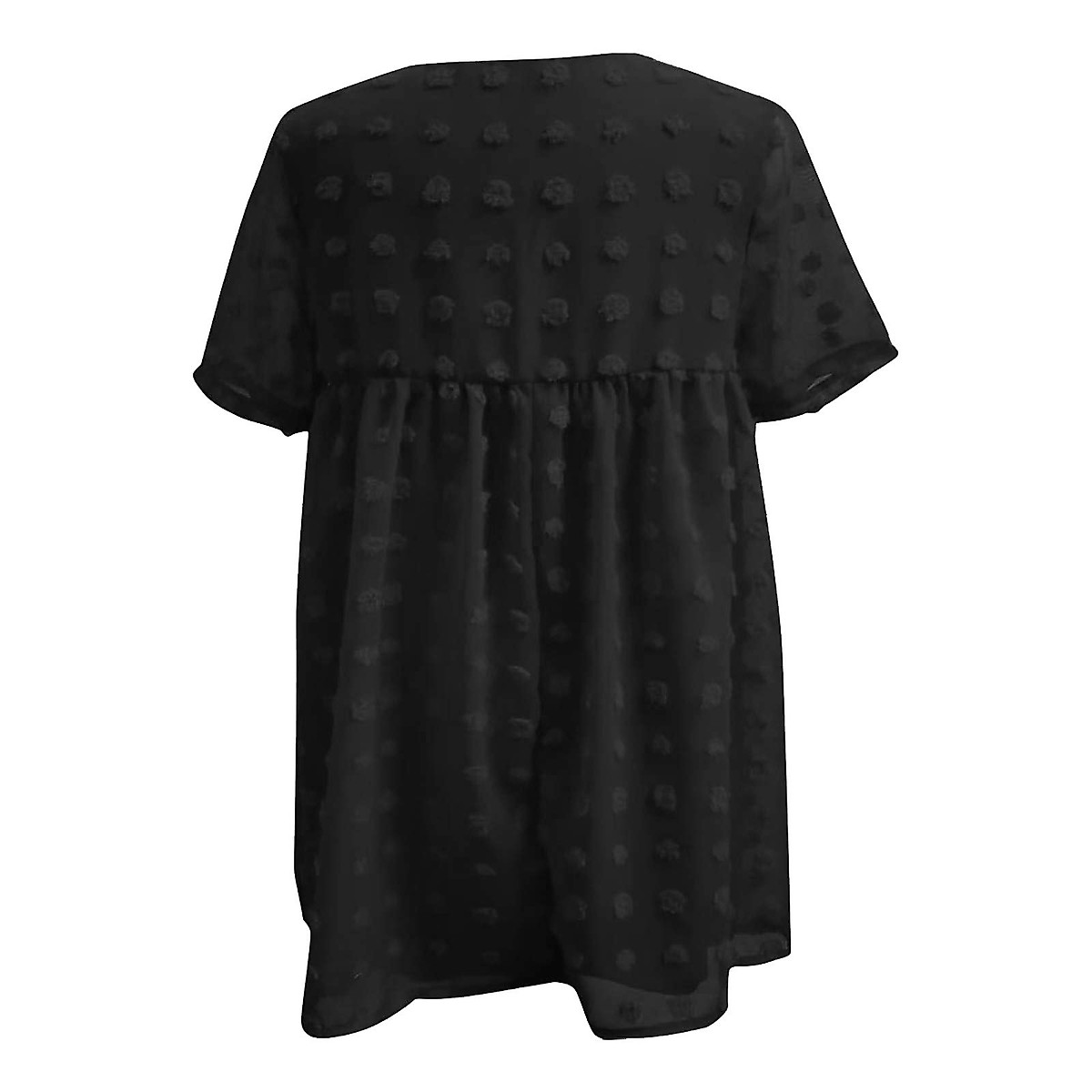 F_Gotal Women Summer Sundress Boho Plain Midi Dress High Waist Empire Lace Dress Hollow Out 3/4 Sleeve Swing Sundress