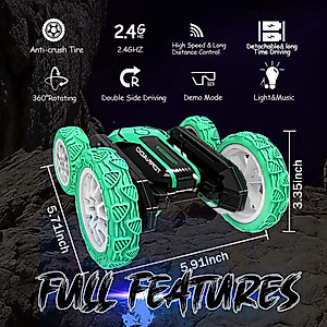 Netsky Remote Control Car for Boys Girls, RC Stunt Car 4WD 2.4Ghz Double Sided 360°Rotating RC Cars Toy for 3 4 5 6 7 -12 Years Kids,RC Crawler with Music and Led Lights (Green)