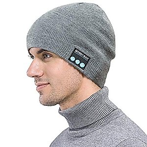 BioRing, Unisex Beanie Hat with Bluetooth Headphones Earphones, Music Hat with Mic. Compatible with All iPhone Samsung Android iPad iPod PC, Handsfree for Phone Call and Sports (Gray)