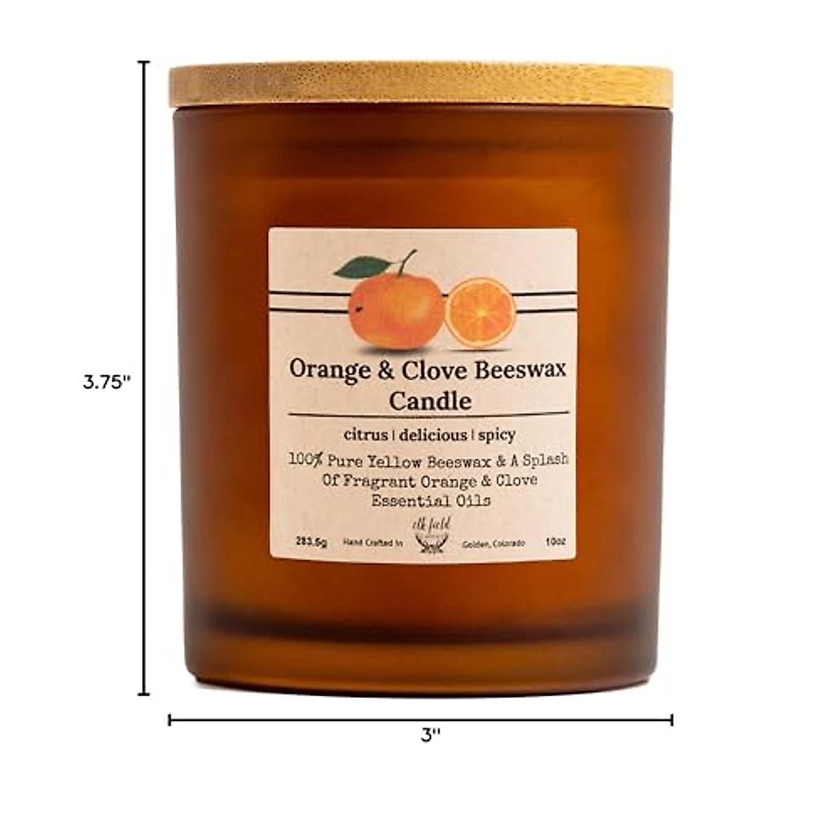Elk Field Orange Clove Organic Beeswax Candle | 2 Ingredients | 100% Pure Beeswax Candles, Non Toxic, Natural, Organic Candles, Beeswax Candles Scented, Non Toxic Candles, 80 Hour, 10oz