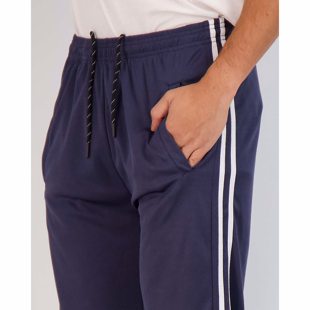 Real Essentials Men's Mesh Athletic Active Gym Workout Open Bottom Sweatpants Pockets Sports Training Soccer Track Running Casual Lounge Comfy Jogging Quick Dry Drawstring Pants- Set 5, XL,Pack of 3