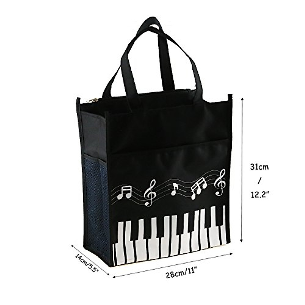 Music Theme Handbag Canvas Piano Keys Tote Bag Reusable Grocery Bag for Shopping