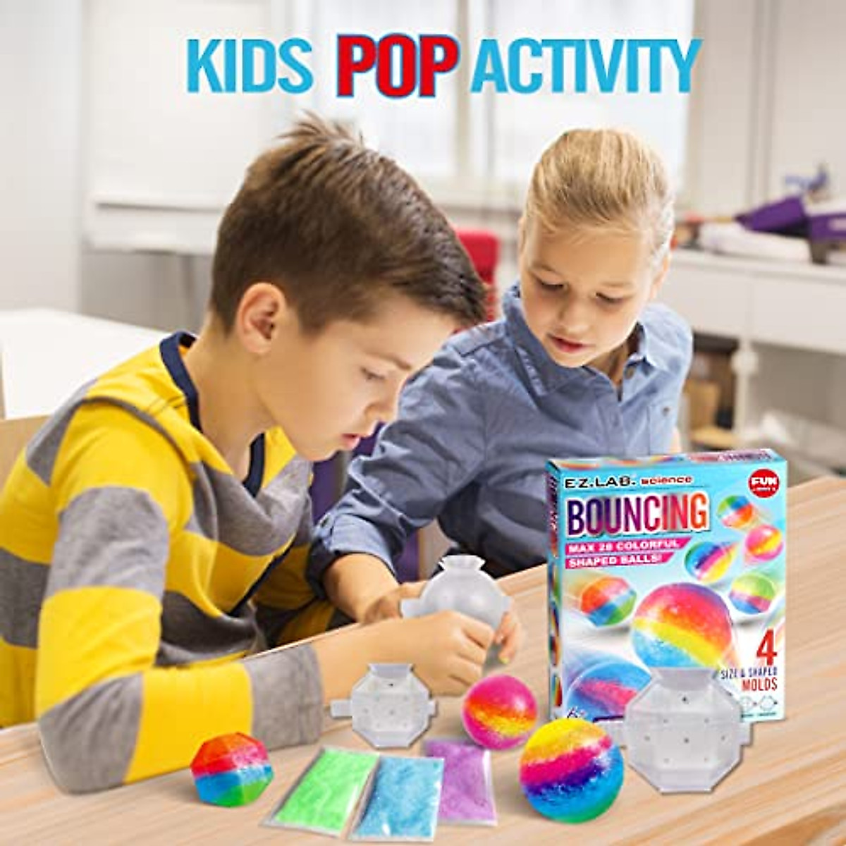 Big Bouncy Ball Kit, FunKidz Kids DIY Ultimate Magic Bouncy Ball Making Kit Science Craft Projects Birthday Party Activity for Boys Girls Ages 6-12 Includes Tennis Size Ball Model