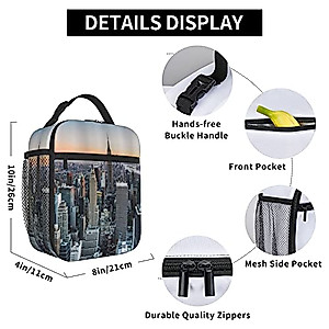 Rportable Lunch Bag For Women/Men Insulated,New York City Manhattan Cityscape Contemporary Artistic Sunset La,Insulatedreusable Lunch Box For Office Work School Picnic Beach,Leakproof Cooler Tote Bag