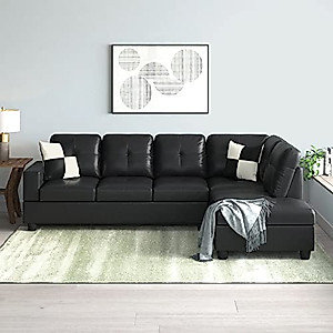 Star Home Living Genesis Sectional Sofa L-Shape-PU Leather, Right Facing, Black