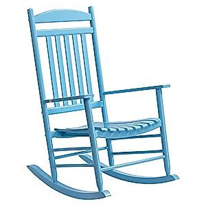 ALIMORDEN Solid Wood Porch Rocking Chair, High Back Slat Reclining Seat Patio Chair, Indoor Outdoor, Blue
