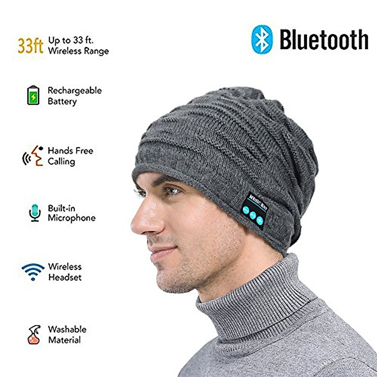 Wireless Bluetooth Beanie,Unisex Outdoor Sport Knit Hat with Stereo Speakers & Microphone