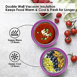 Insulated Food Jar,24 OZ Leakproof Soup Thermos for Adults with 2 Detachable Handles,Stainless Steel Wide Mouth Vacuum Thermal Insulated Food Container for Hot & Cold Food with Portable Lid(Rose Pink)