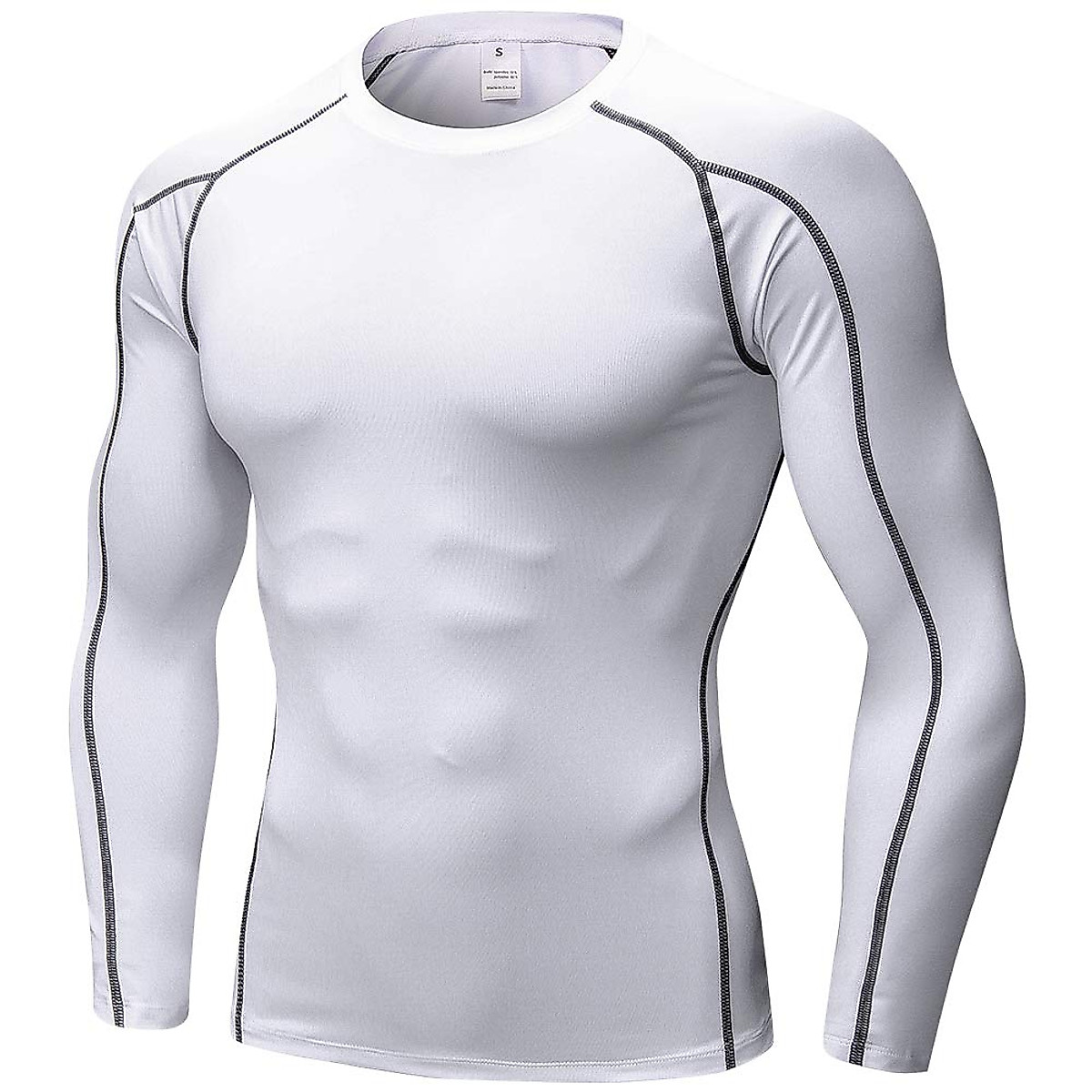 CARGFM Men's Compression Shirts Long Sleeve Gym Athletic Gym Workout Undershirts Active Dry Fit Base Layer Running Top White