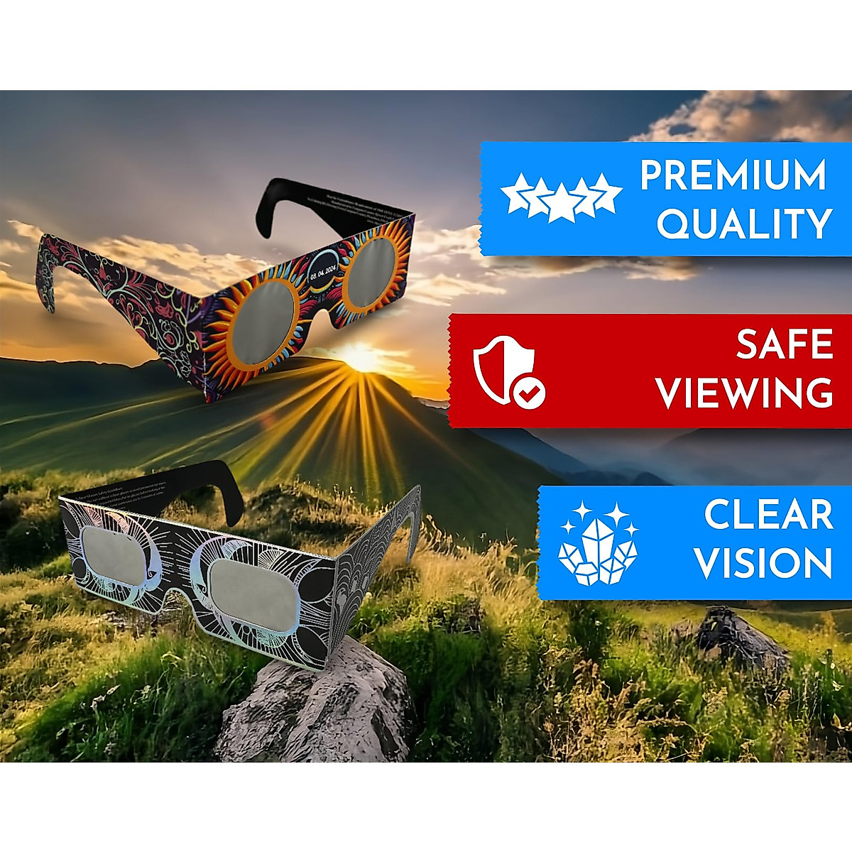 Solar Eclipse Glasses (5 pack) ISO 12312-2 Compliant, AAS Recognized - USA
