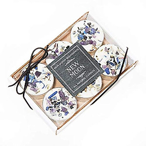 New Moon Candle by New Moon Beginnings - New Beginnings & Manifestation Candle - Dried Flower, Herb, & Crystal Candles - Aromatherapy Candles - Soy Candle - Set of 6 Tealights