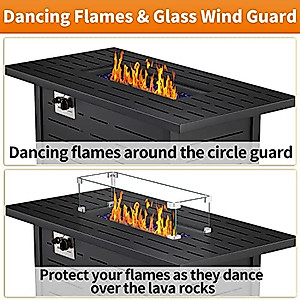 R.W.FLAME 43" Fire Pit Table,Propane Fire Pit Table with Blue Glass Rocks and Tempered Glass Wind Guard.Outdoor Fire Pit with Lid and Rain Cover,Fire Gas Fire Pit/Patio/Deck,50000BTU