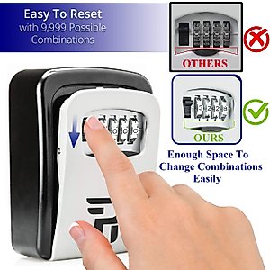 Key Lock Box for Outside - Rudy Run Wall Mount Lockbox for House Keys Outdoor - Combination Key Hiders to Hide a Key - Waterproof Key Safe Storage Lock Box