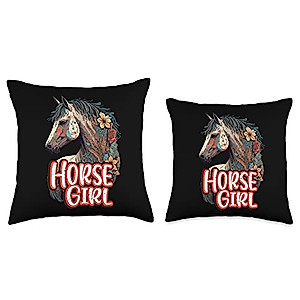 Just a girl who loves horses Co. Horse Girl Equestrian Lover Cowgirl Horseback Riding Themed Throw Pillow, 16x16, Multicolor
