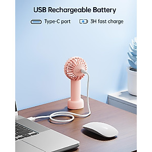 SWEETFULL Mini Portable Fan Powerful Handheld Fan Rechargeable,3 Speeds Personal Small Hand Fan for Travel Makeup Eyelash Fan for Stylish Kids Girls Women USB Cute Design