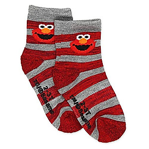 Sesame Street Elmo Baby Toddler Boy's Girl's 3 Pack Crew Socks with Grippers (2-3T, Red)