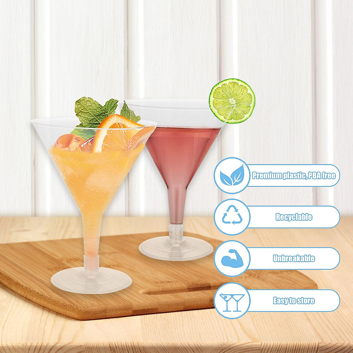 60Pcs Plastic Martini Glasses Disposable Margarita Glasses 6.4oz Plastic Cocktail Glasses Clear Coupe Glasses Party Champagne Glasses Cups for Weddings Party Bar, Birthday, Desserts, Ice Cream