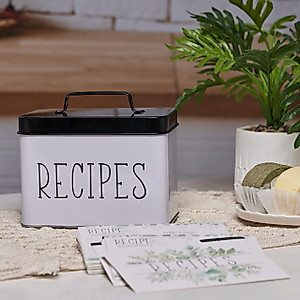 GENMOUS & CO. Recipe Box with Cards and Dividers, Recipe Cards and Box Set, Farmhouse Recipe Holder, Tin Recipe Box with 25 4x6 Recipe Cards & 7 Recipe Card Dividers, Bridal Shower Recipe Box Gift