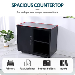 Fumedo Metal Mobile Lateral File Cabinet, Storage Locker,Printer Stand with Open Storage Shelves for Office,School,Home,Living Room. (Black)
