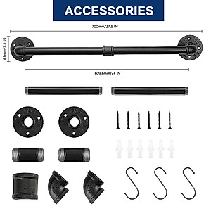 NearMoon Industrial Pipe Towel Bar, Heavy Duty Bathroom Hardware Towel Holder Accessory, Wall Mounted DIY Rustic Iron Bathroom Towel Rack Holder (24 Inch, Black)