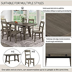 Retro Style Kitchen Dining Room Set, 7-Piece Dining Table Set Extendable Kitchen Table Set with 18” Leaf Rectangular Table with 6 Wood Chairs, Dining Room Set for 6 People, for Dining Room, Kitchen