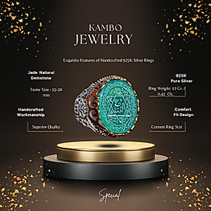 KAMBO Sterling Silver Men's Ring, Natural Black Onyx Gemstone, King Solomon Seal Ring, Unique Handmade Jewelry (Jade)