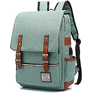 UGRACE Vintage Laptop Backpack with USB Charging Port, Elegant Water Resistant Travelling Backpack Casual Daypacks School Shoulder Bag for Men Women, Fits up to 15.6Inch Laptop in Green
