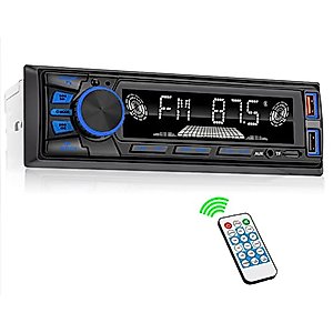 Car Radio Bluetooth Single DIN Car Stereo Audio, MP3 Player Car Stereo 1 DIN with Bluetooth Handsfree/ FM/ Dual USB/ TF/ AUX/ EQ/ Quick Charge, with Wireless Remote Control