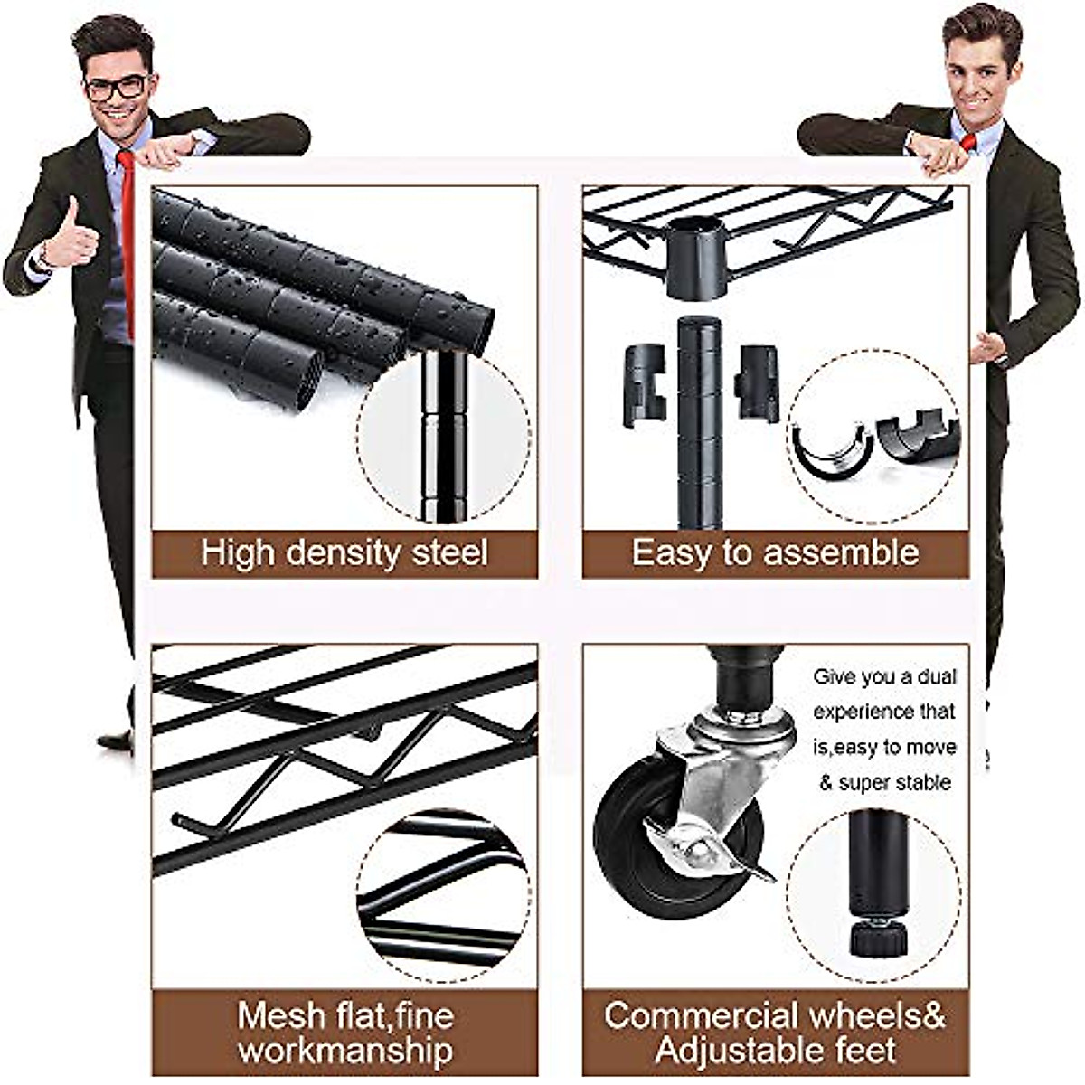 6 Tier Wire Shelving Storage Metal Shelf Standing Shelf Units NSF Shelf Height Adjustable Garage Shelving 48"x18"x82" with Wheels/Feet Levelers 2100lbs Capacity Commercial Shelving, Black