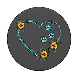 Blue Colorful Dog Paw Prints With Sunflower Heart On Gray PopSockets Swappable PopGrip