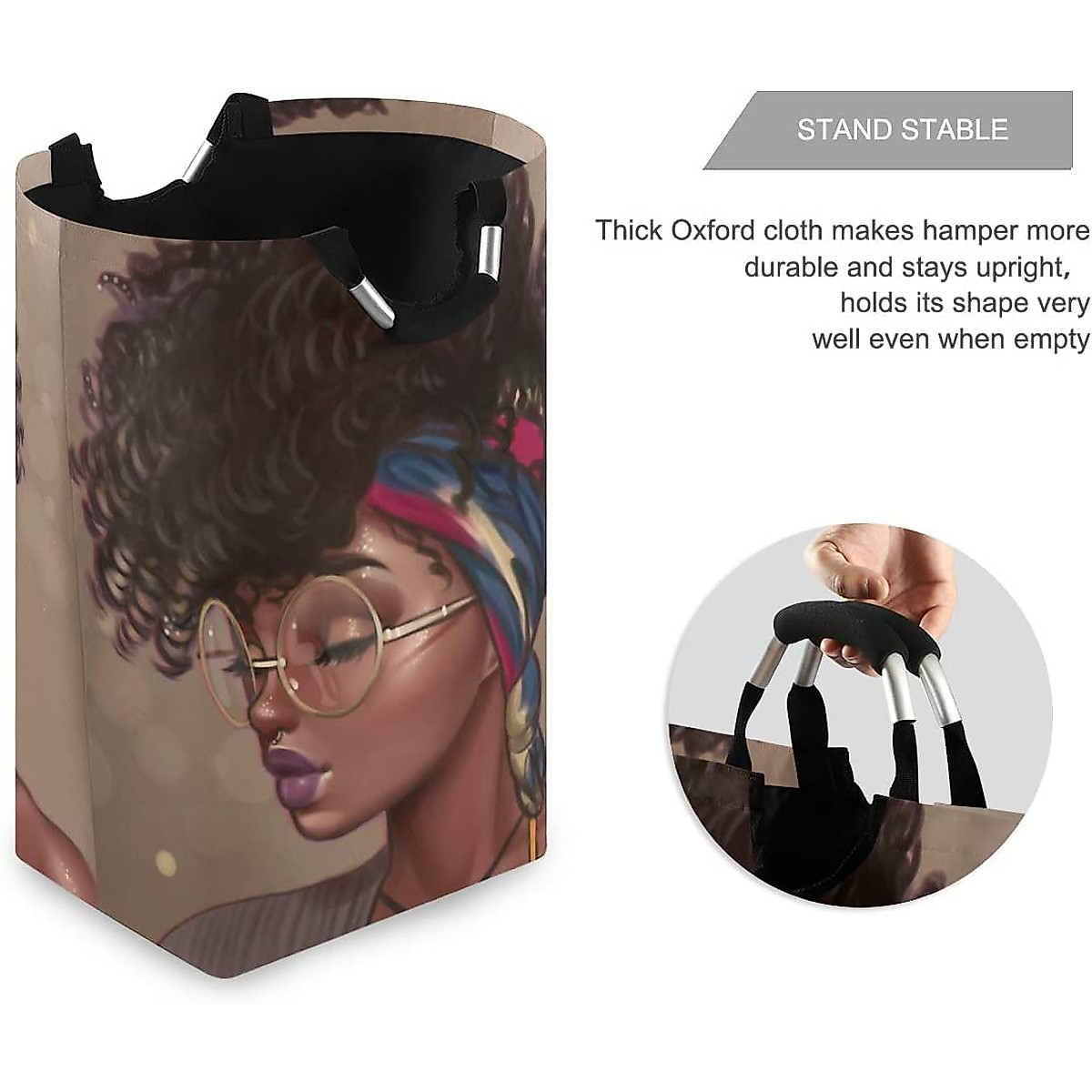 Duduho Black Woman Laundry Basket with Handles African American Girl Laundry Hamper Toys Storage Organizer Foldable Bucket Washing Bin Dirty Clothes Bag for Home Bathroom Bedroom Dorm