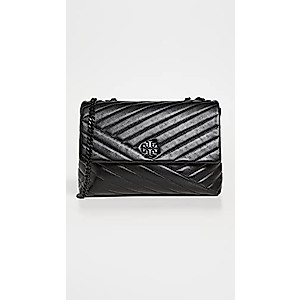 Tory Burch Women's Kira Chevron Powder Coated Convertible Shoulder Bag, Black, One Size