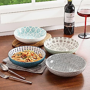 Signature Housewares Pad Print 13 Dinner Bowls 8.5'' Set of 4, Multicolor, 22oz