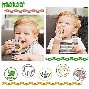 haakaa Silicone Teether Combo -Baby Freezer Teething Toy - Soft Cold Teether - Soothe Teething Pain & Itching Gum -Perfect Size-Palm & Ferris Wheel Shape for 3M+ Babies BPA Free - 2 pk