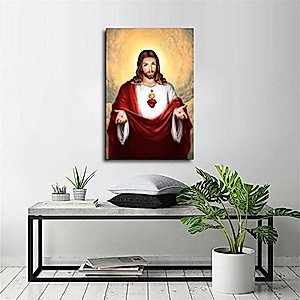 FireDeer Catholic Jesus Poster Print On Canvas Painting Christian God Pictures for Living Room No Frame (Sacred Heart of Jesus-2,16x24inch)
