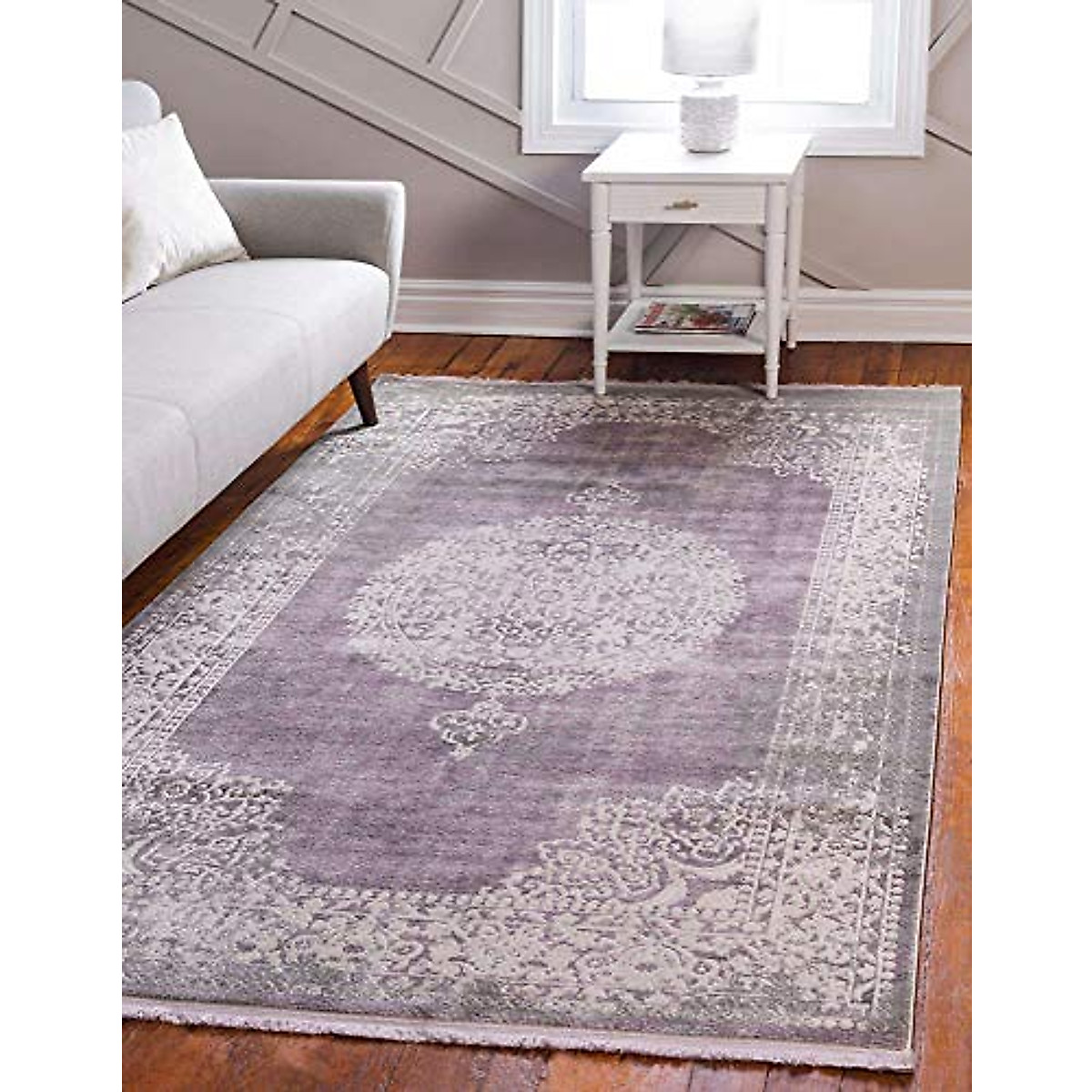 Unique Loom Traditional Classic Intricate Design with Distressed Vintage Detail, Area Rug, 3 ft 3 in x 5 ft 3 in, Purple/Ivory
