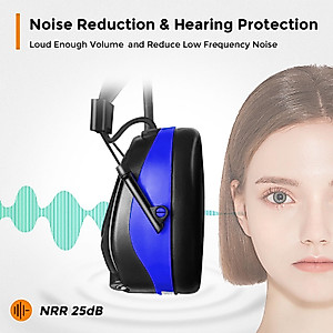 PROTEAR AM/FM Bluetooth Radio Headphones 25dB NRR,Noise Reduction Safety Earmuffs,Digital Display Headset,Lithium Battery Rechargetable Ear Hearing Protection for Walkman Mowing,Lawn,Work(Blue)