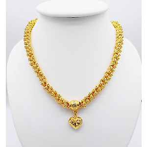 Heart Pikun Flower 22k 23k 24k Thai Baht Yellow Gold GP Necklace Pendant Jewelry Women