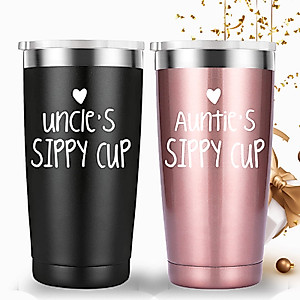 Mamihlap Uncle Auntie Travel Mug Tumbler.Uncle & Aunt Gifts.Gifts for Uncle and Auntie from Nephew and Niece.(20oz Black&Rose Gold)