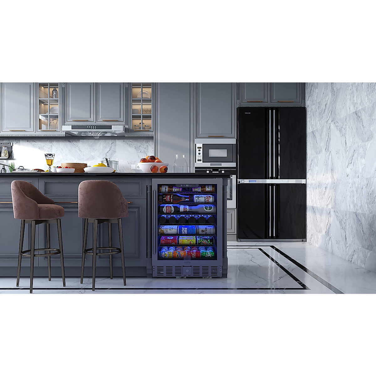 KoolMore 23.4” Inches Small Built-In Glass Door Refrigerator and Beverage Cooler for Soda Cans, 6 Wire Shelves, Adjustable Temperature Range [5.1 Cu. Ft.], 24" Inch (KM-BIR5C-GD)