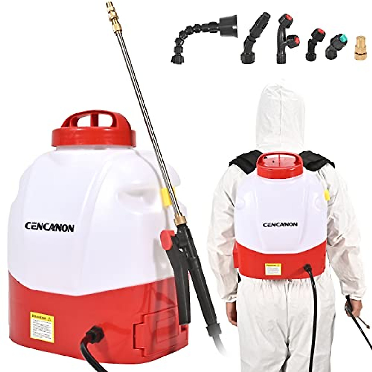 CENCANON 3 Gallon Battery Powered Backpack Sprayer Electric Garden Pump Sprayer W/Time Long-Life Battery and Spray Telescope Wand and Multiple Nozzles for Spraying Cleaning.