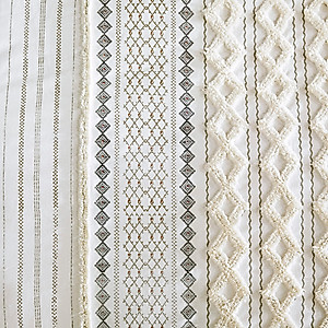 INK+IVY Imani 100% Cotton Duvet Mid Century Modern Design, All Season Comforter Cover Bedding Set, Matching Shams, King/Cal King, Ivory Chenille Tufted Accent 3 Piece