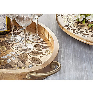 GG Inlay/Laser Leaf Lazy Susan Other Decor, 22InL x 22InW x 2.5InH, Brown