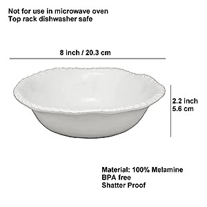 KOXIN-KARLU 8-inch Melamine Bowls, 32-ounce Cereal and Salad Bowls, set of 6 White